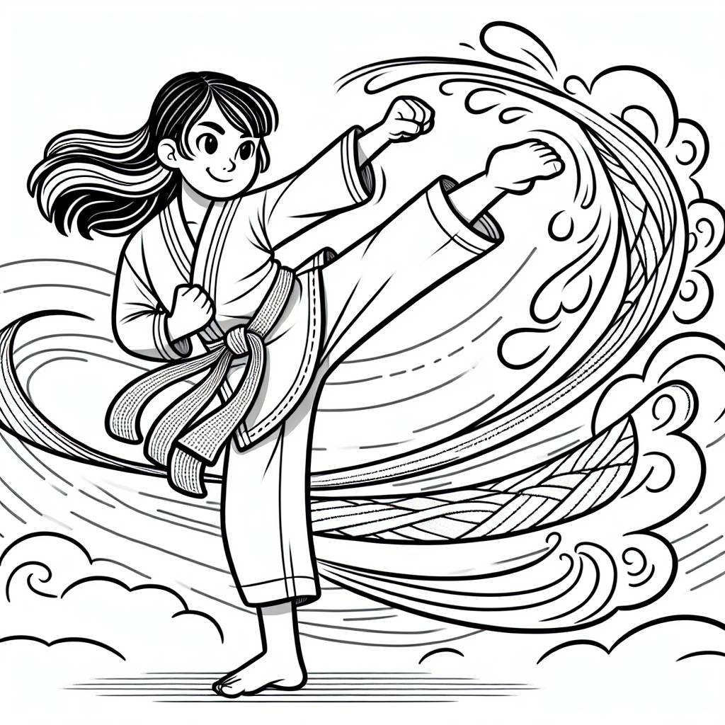 Karate kick belt girl fight / Coloring Page / Learning Corner