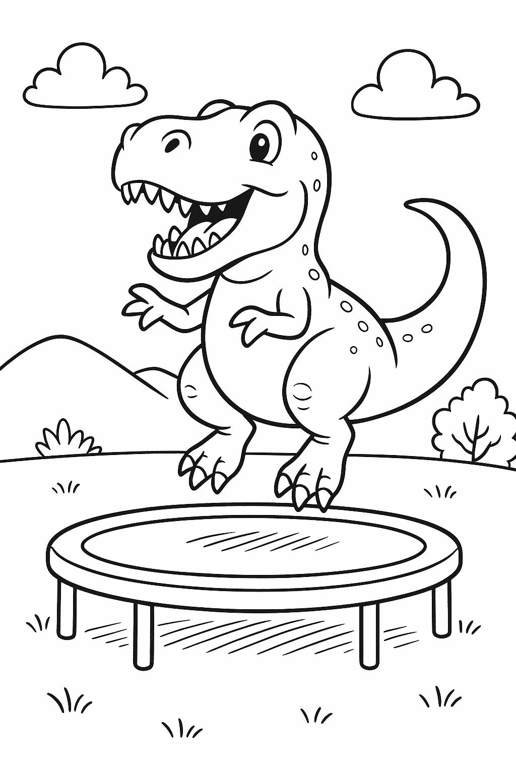 T rex on a trampoline / Coloring Page / Learning Corner