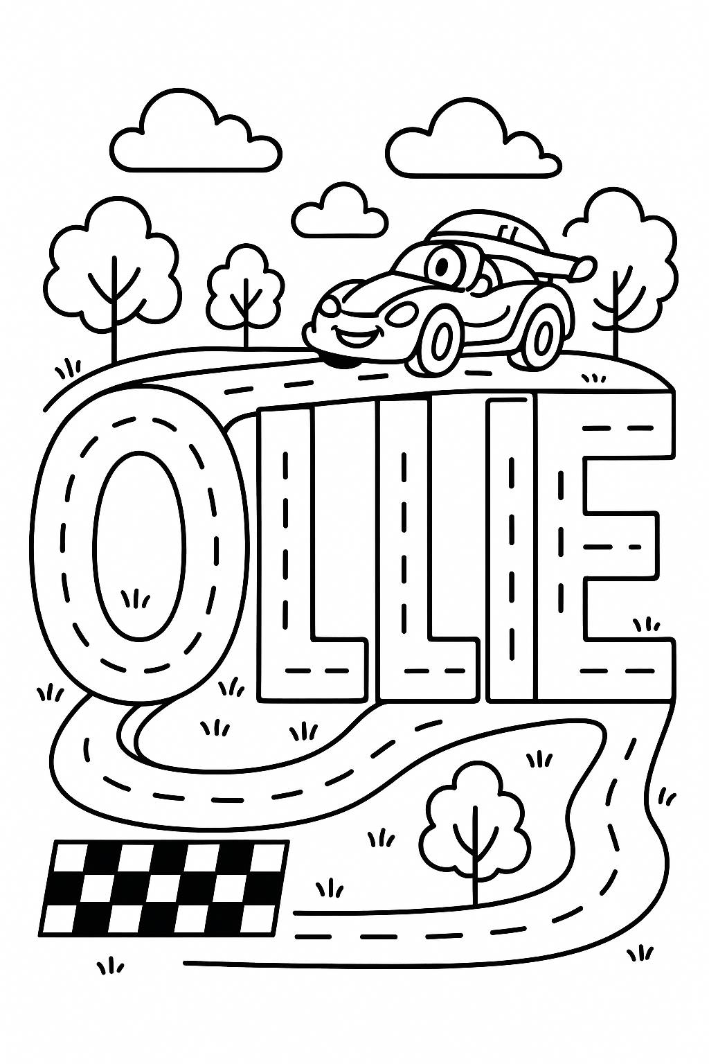 Word Ollie as a race track / Coloring Page / Learning Corner