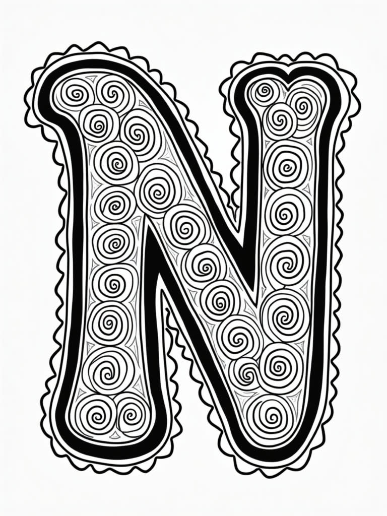 bubble letter lowercase n / Coloring Page / Learning Corner
