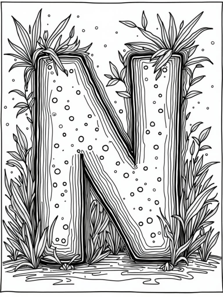bubble letter spell out n / Coloring Page / Learning Corner