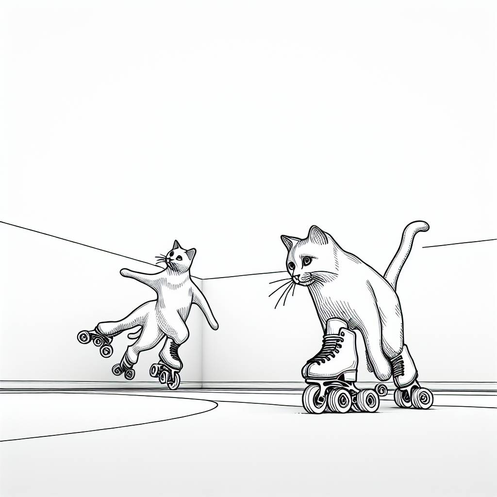 two cats skating at a roller rink / Coloring Page / Learning Corner