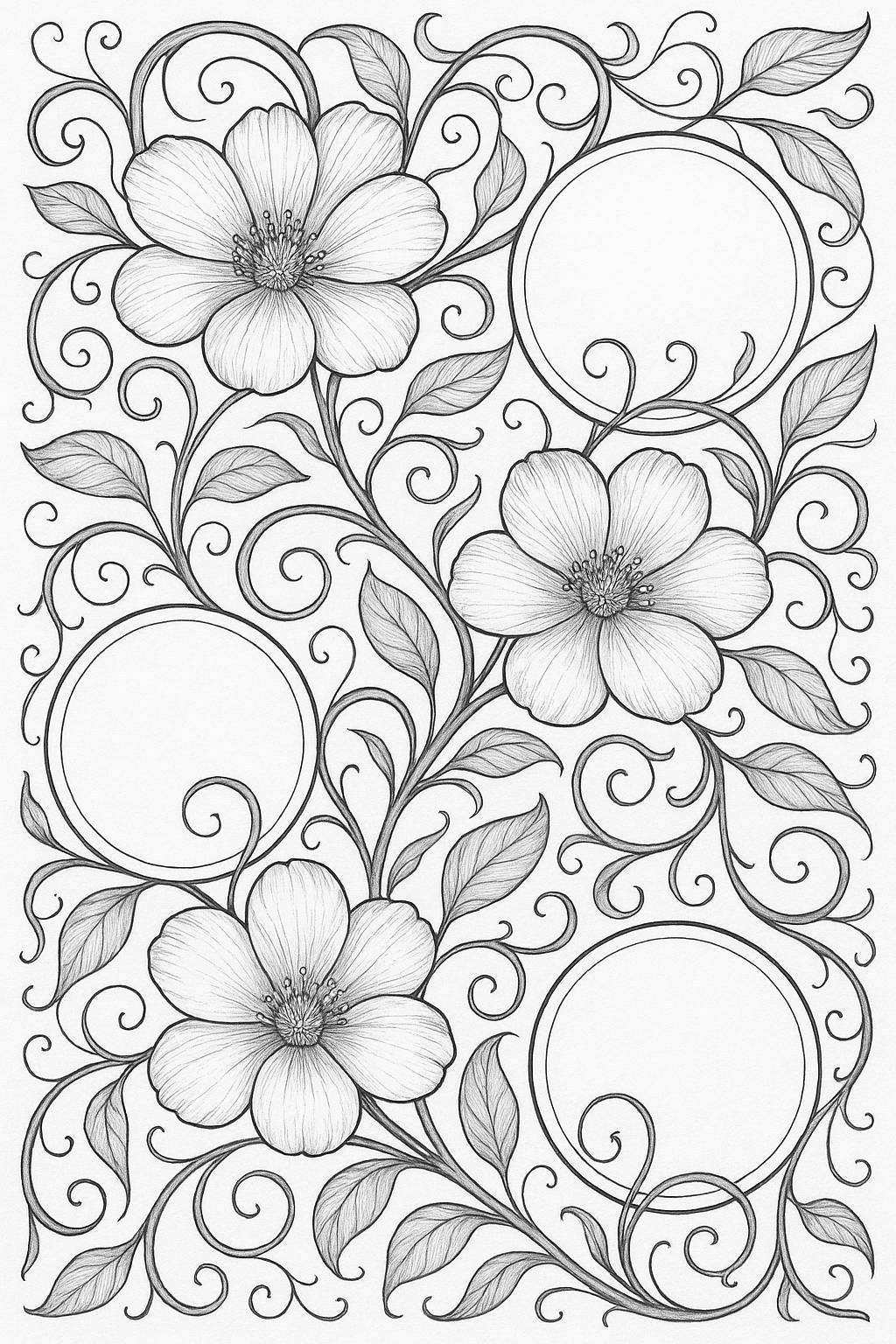 vines flowers circles realistic / Coloring Page / Learning Corner