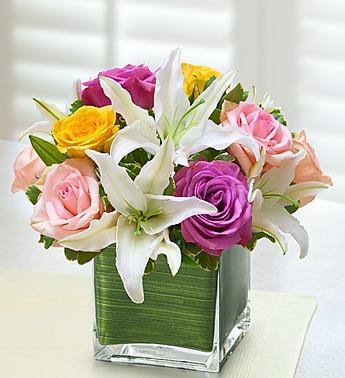 Modern Embrace Pastel Rose and Lily Cube Flower Delivery Jacksonville ...