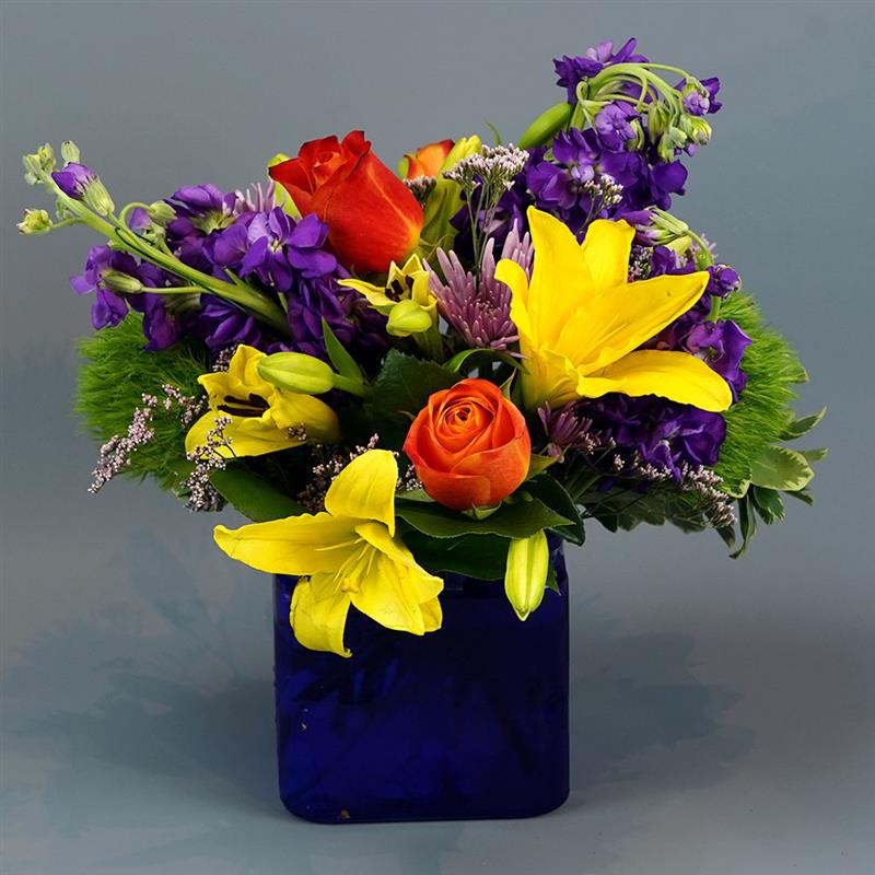 Bursting Blue Cube by Rathbone's Flair Flowers