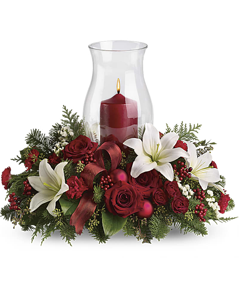 Holiday Glow Centerpiece Flower Arrangement - Teleflora