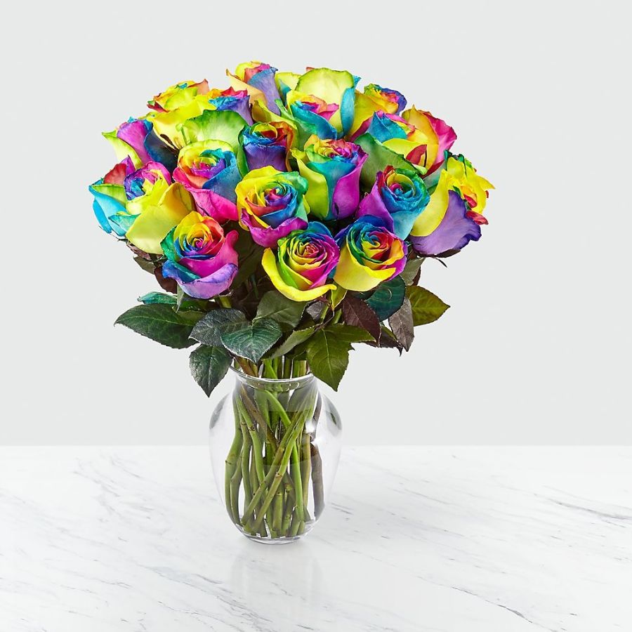 Time to Celebrate Rainbow Rose Bouquet - 24 Stems with Vase