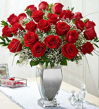 Premium Long Stem Red Roses in Silver Vase Flower Delivery Commack NY ...
