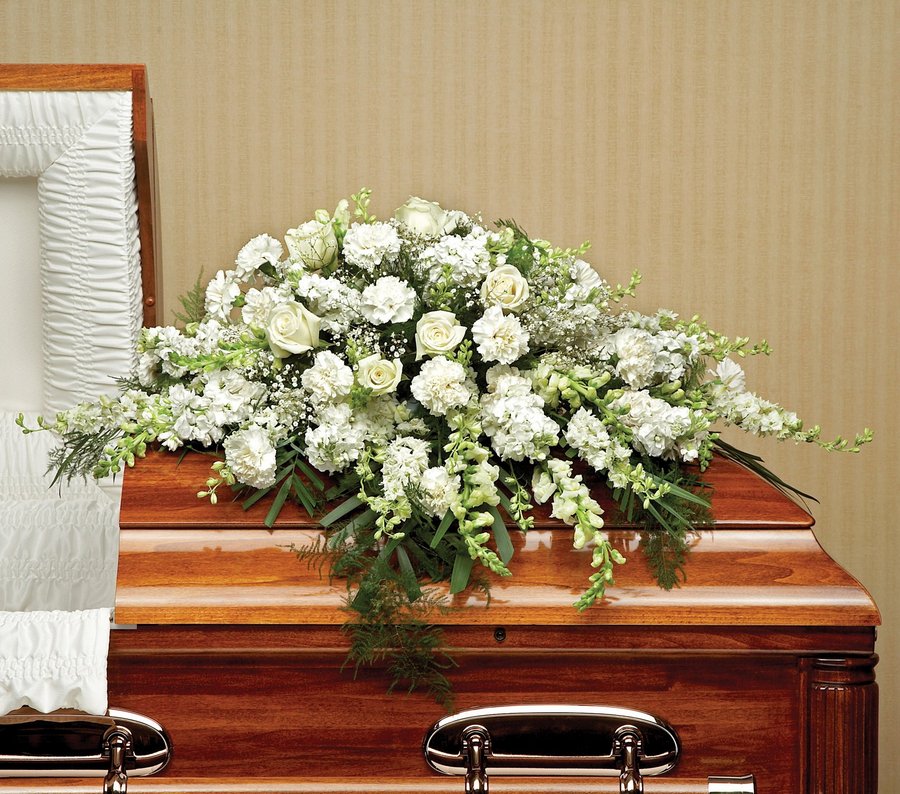 Mixed White Casket Spray | funeralflowers