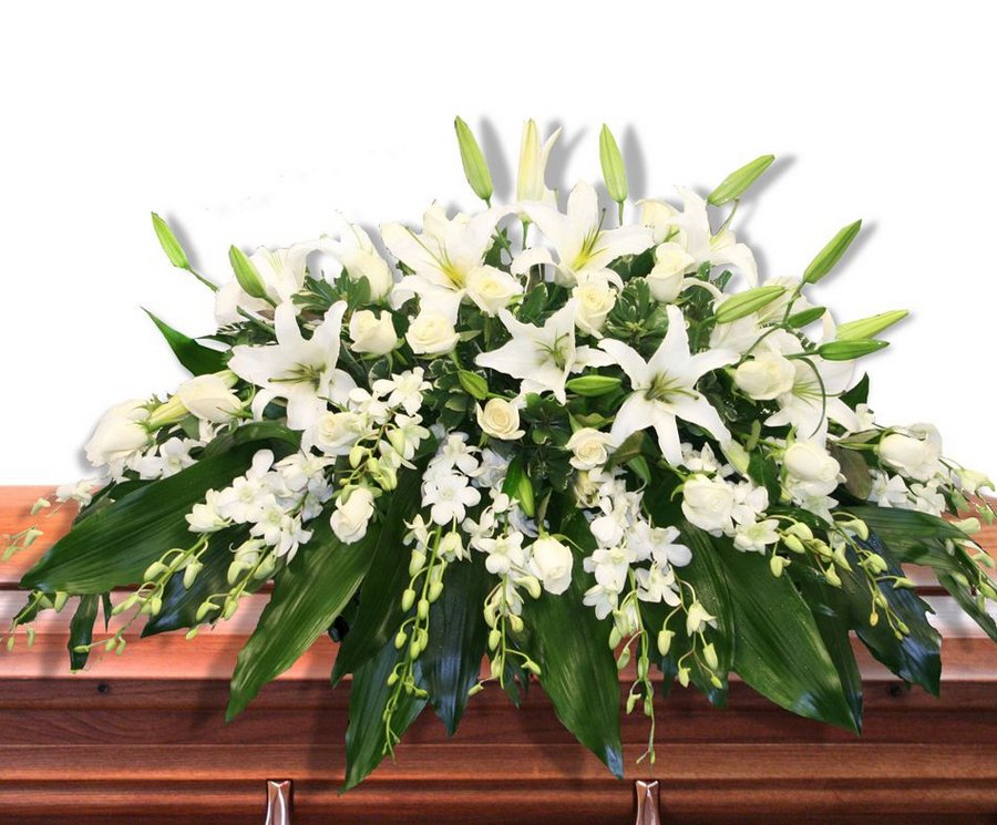 White Lily & Orchid Casket Spray | funeralflowers