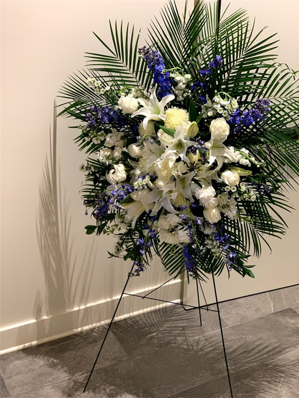 White and Blue Sympathy Standing Spray