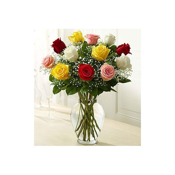 1 Dozen Assorted Colored Roses Flower Delivery Saint Paul MN ...