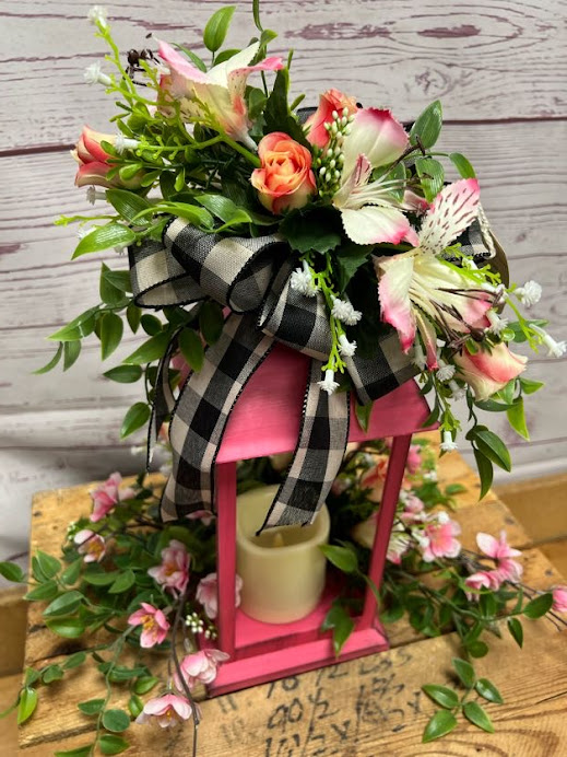 pink lantern blush blushing garden lantern led candle silk flowers ...