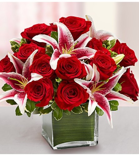 Modern Embrace™ Red Rose and Lily Cube - Wilmington, DE Florist