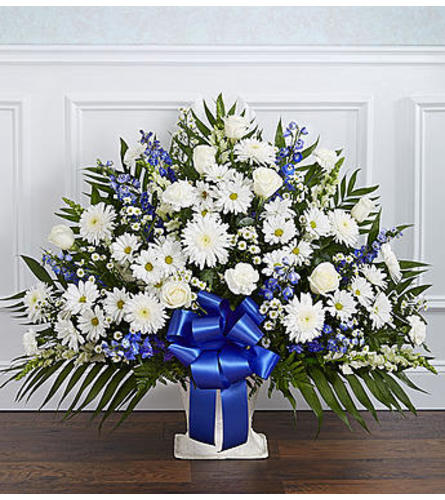 Heartfelt Tribute Blue & White Floor Basket - Wilmington, DE Florist