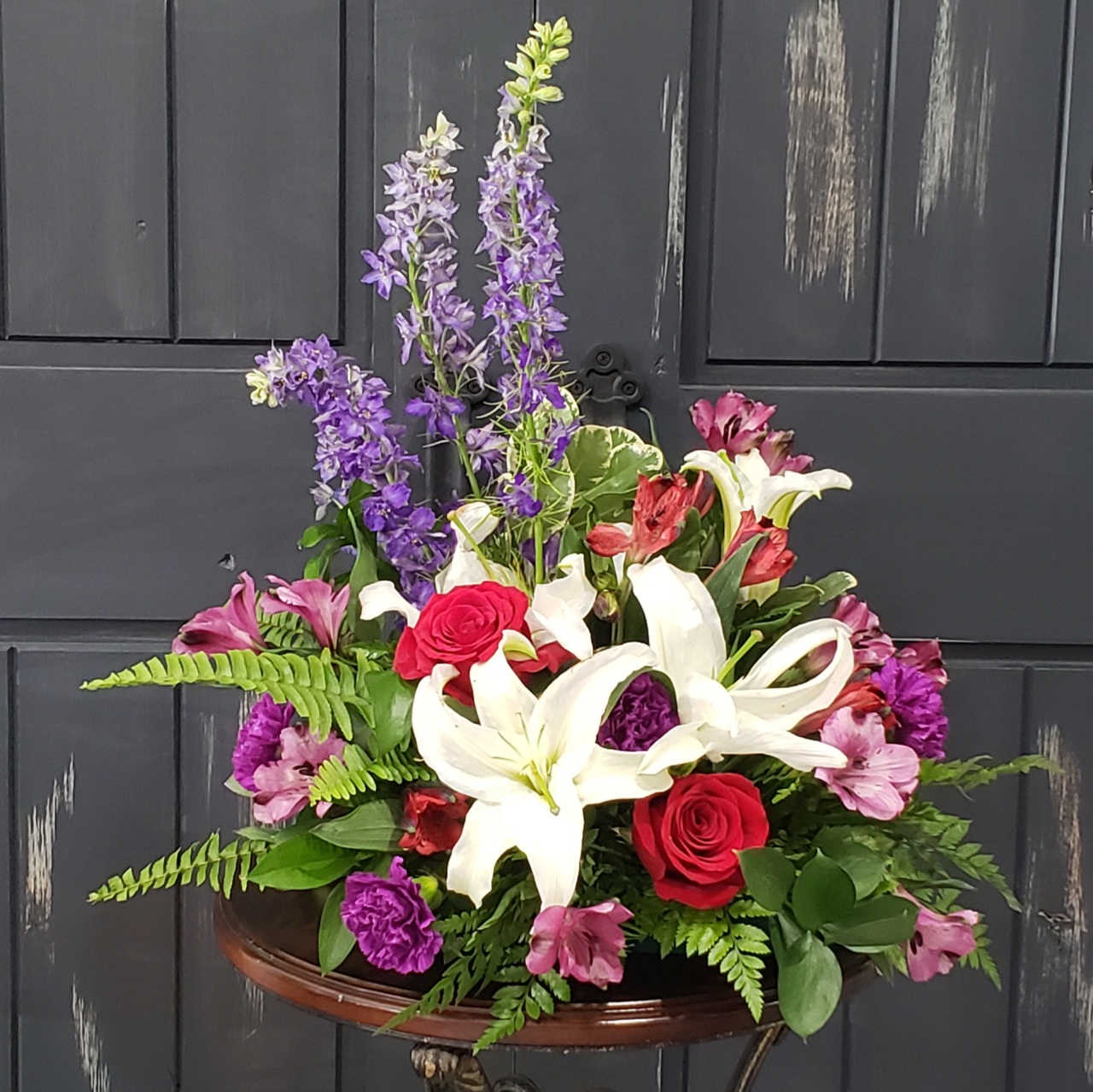 Twilight Arrangement flowers, lilies, purple roses