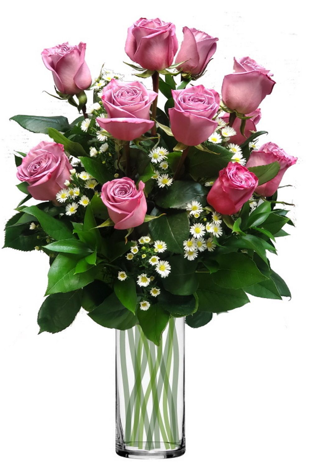 Lavender Long Stem Roses Bouquet | Assorted Greens My Floral Shop