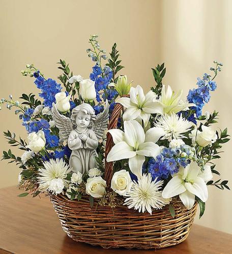 Heavenly Angel Blue and White Basket arranged by a florist in Commack ...