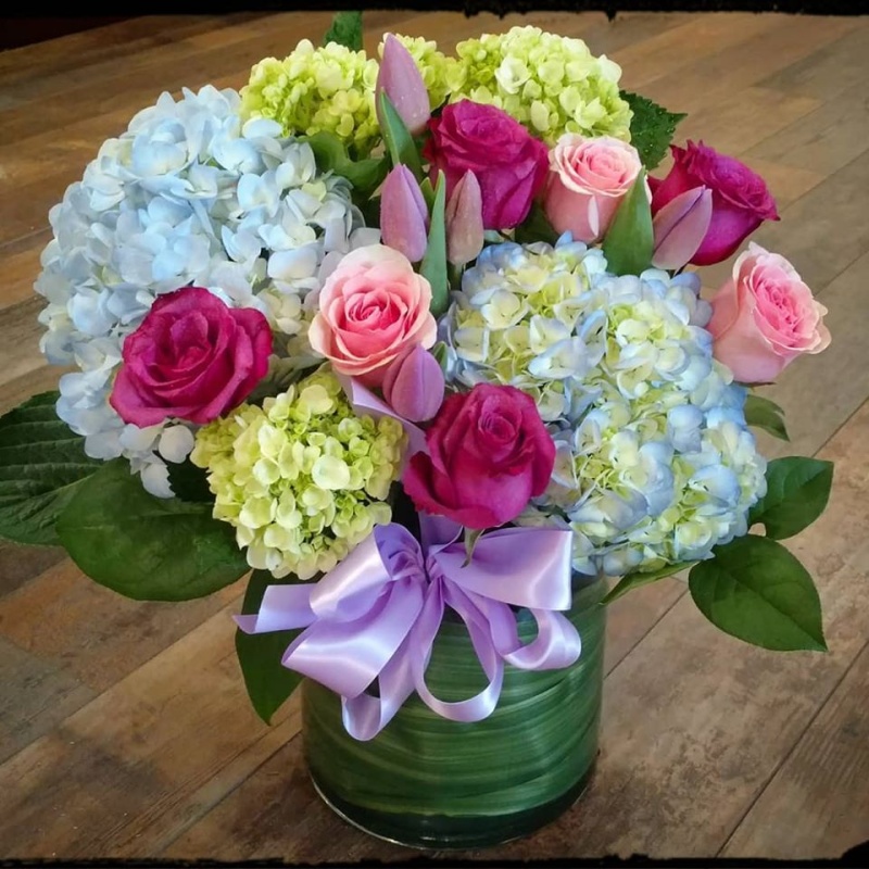 Hydrangea Rose Cylinder Vase | Middleboro MA Florist and Gift Shop ...