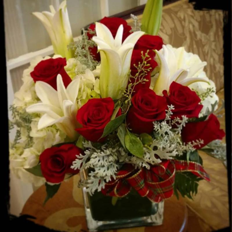 Red and White Cube with Lily and Rose : Middleboro, MA Florist, Wine ...