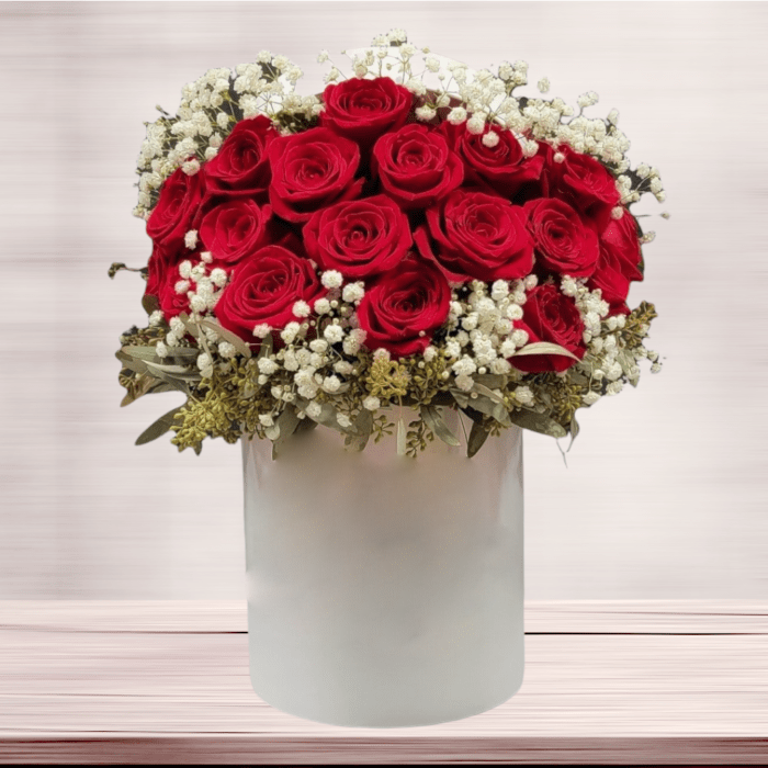 Red Roses With Baby's Breath in Round Box Flower Delivery Bronx NY ...