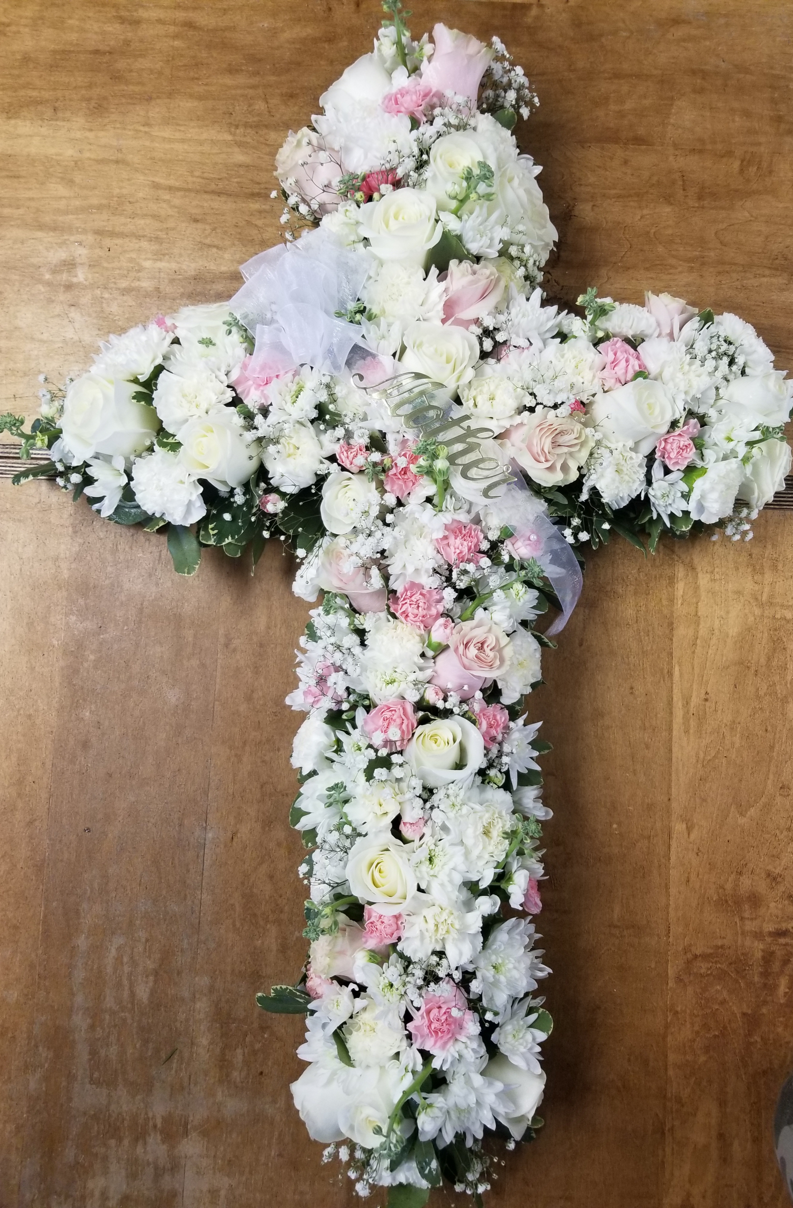 Pinks & Whites Sympathy Cross Flower Delivery Wilmington MA - Designs ...