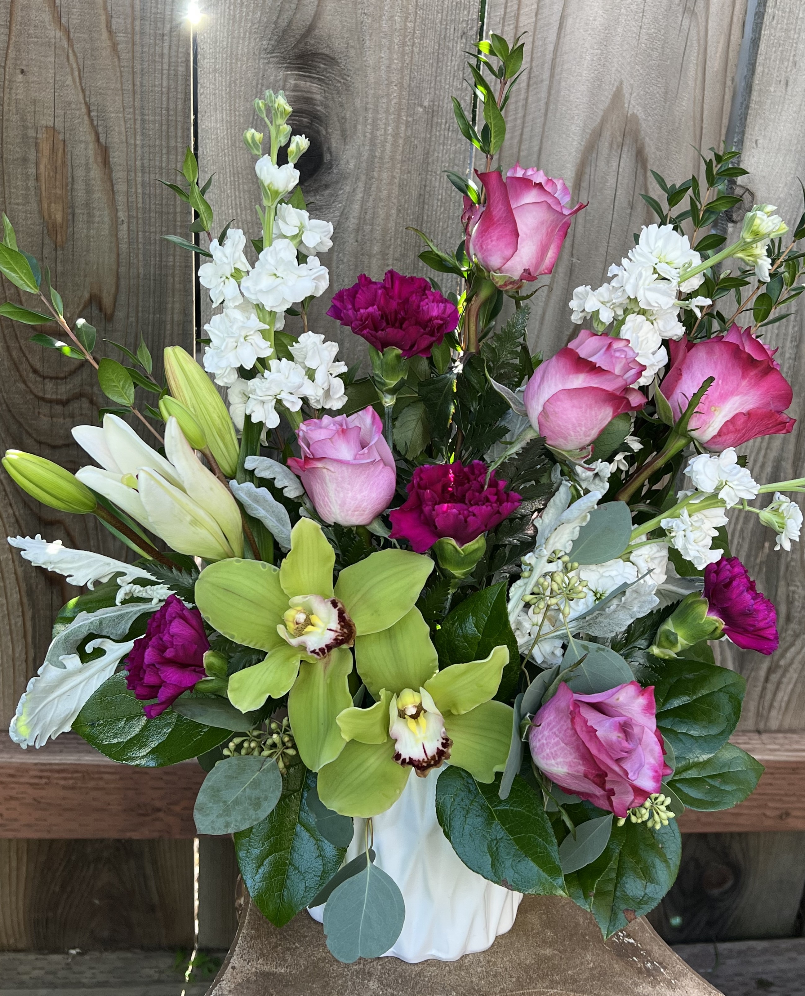 Purple Roses And Green Cymbidium Flower Delivery San Bruno CA - San ...
