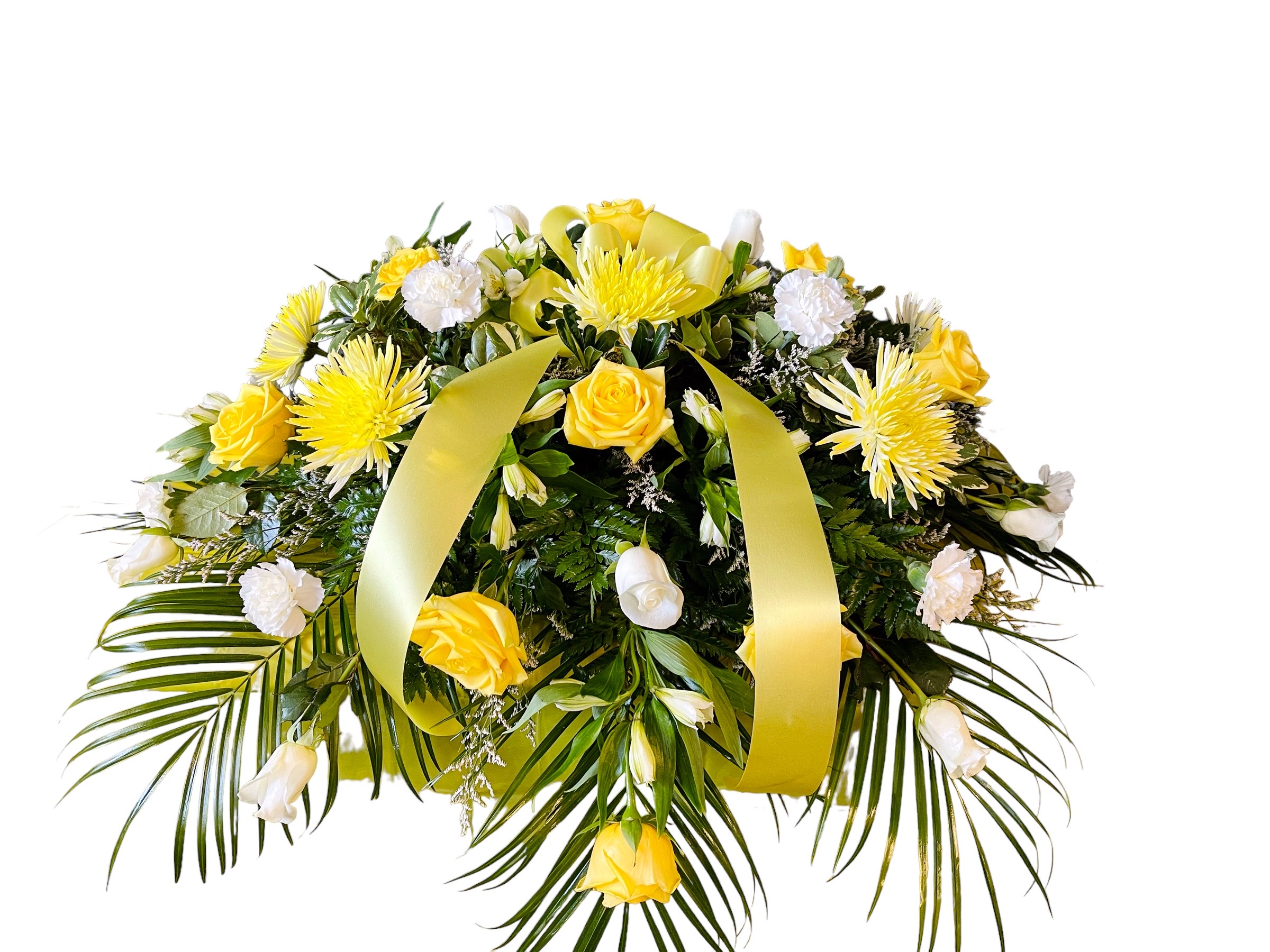 Yellow and White Casket Spray Flower Delivery Gallup NM - The Blossom Shop