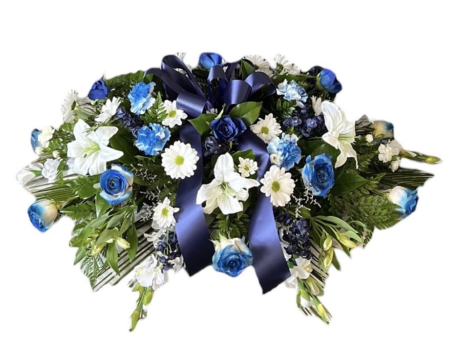 Blue and White Casket Spray Flower Delivery Gallup NM - The Blossom Shop