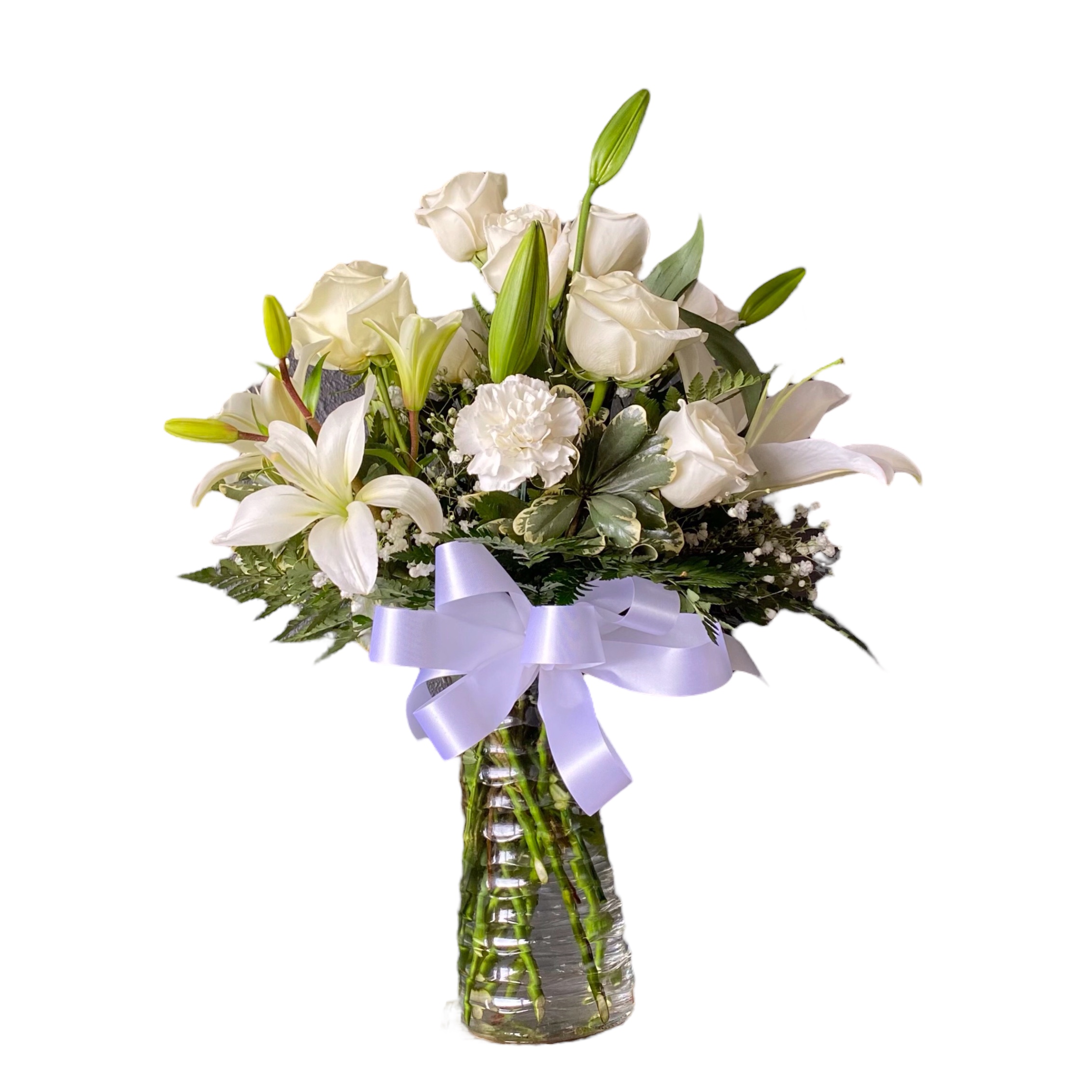 All White Fresh Arrangement Flower Delivery Gallup NM - The Blossom Shop