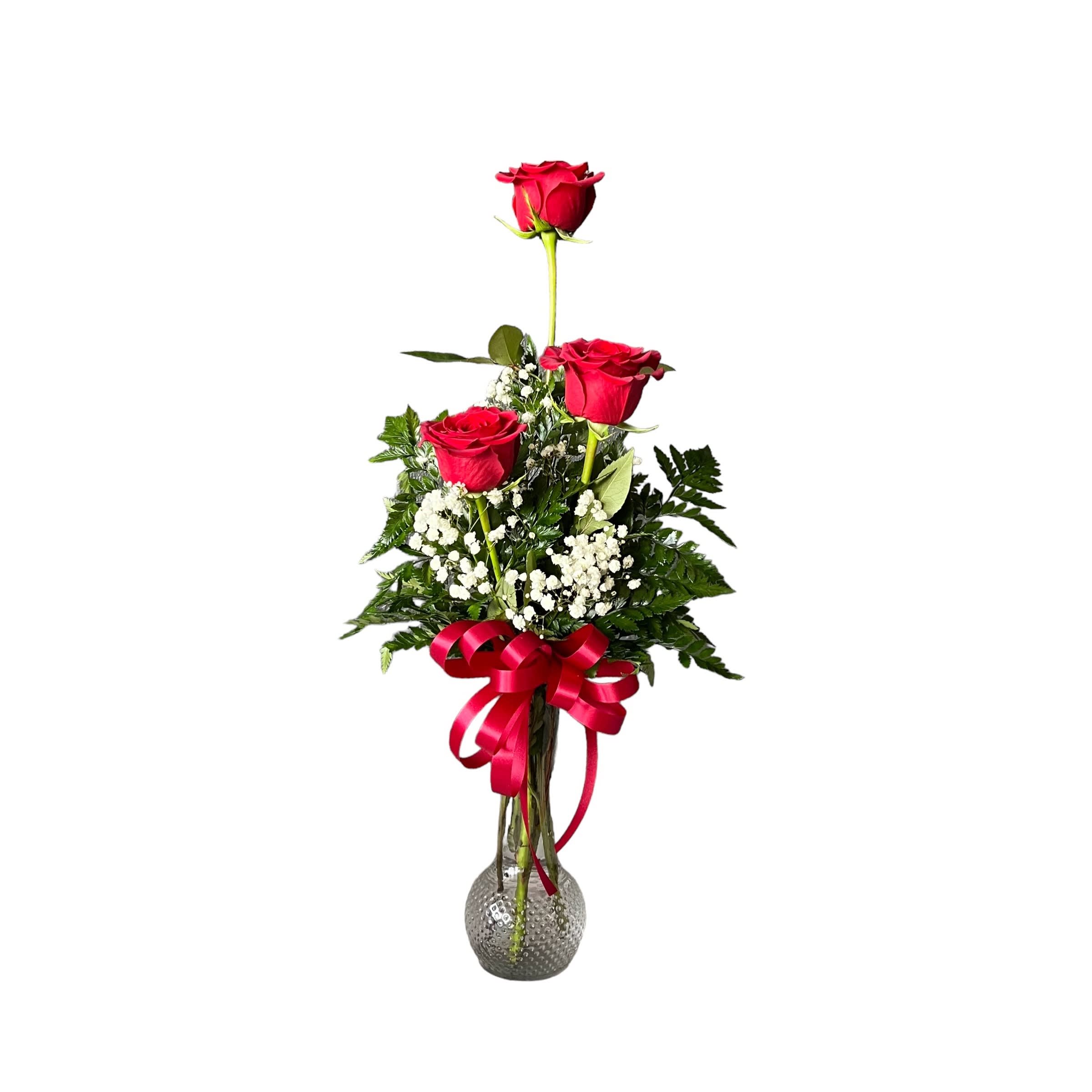 Three Rose Vase Flower Delivery Gallup NM - The Blossom Shop