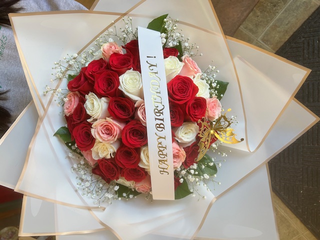 Modern White, Pink & Red Rose Wrap - Send to Bridgeport, CT Today!
