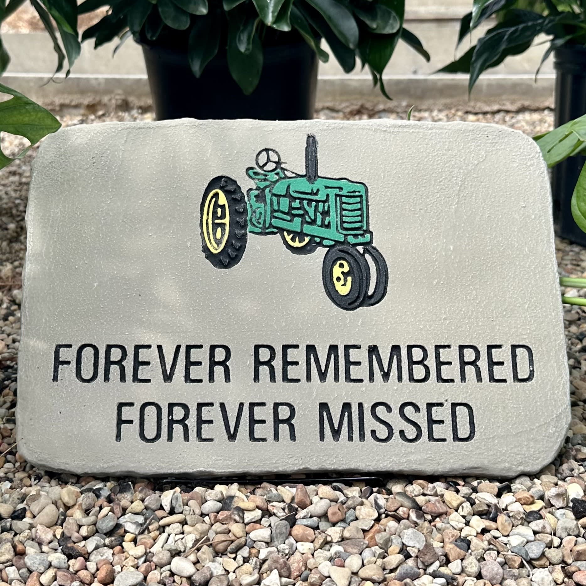 Forever Remembered Green Tractor memorial garden stone in Highland, IL ...