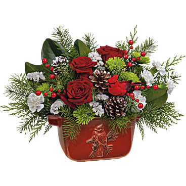 Teleflora Cardinal Christmas Classic Centerpiece Flower Delivery ...