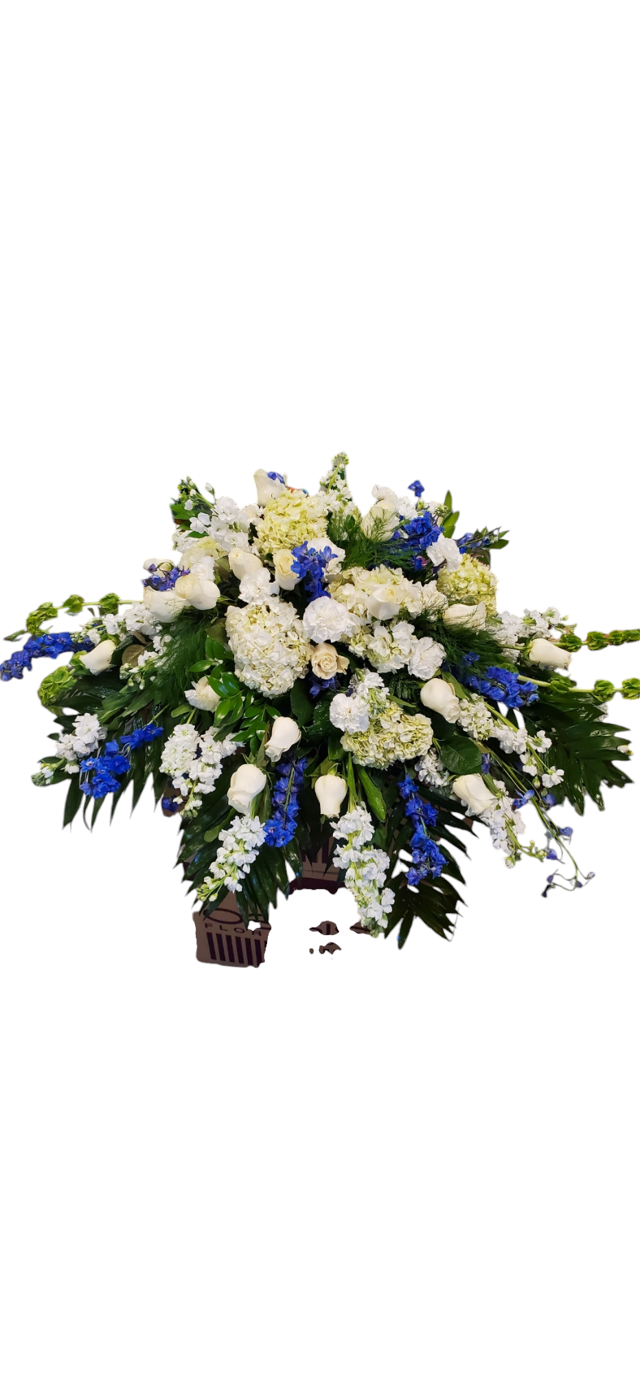 Blue and White Casket piece | Bloomingdays Flower Shop and Flower ...