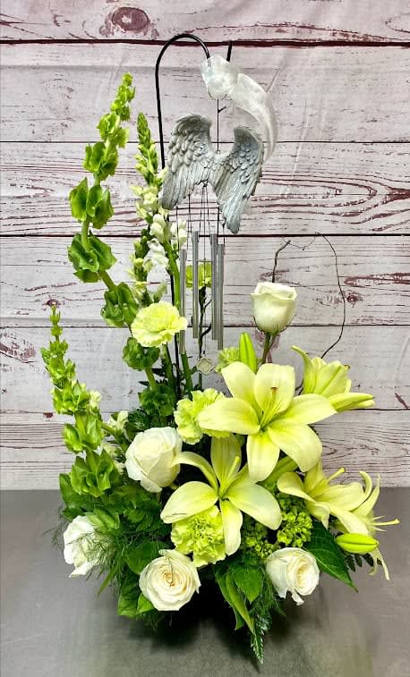 Angel Wings Wind Chime Tribute Floral Arrangement in Edwardsville, IL ...