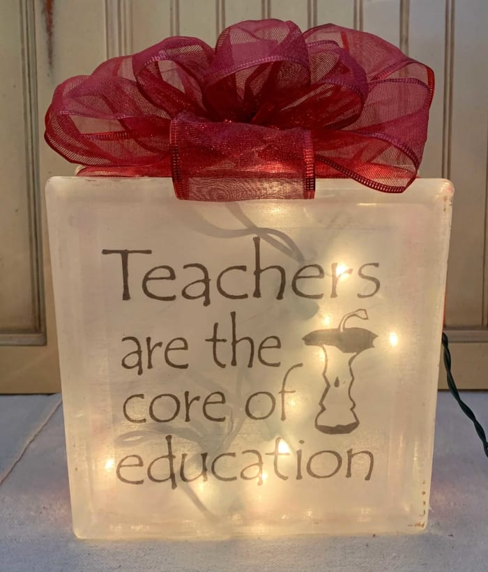 Teacher Lighted Glass Block in Edwardsville, IL | Goff and Dittman Florists