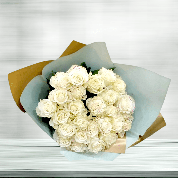 WHITE ROSES BOUQUET WRAP Flower Delivery Las Vegas NV - Vegas Rose Flowers