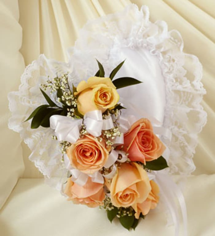 Peach and White Satin Heart Casket Pillow Flower Delivery Toronto ON ...