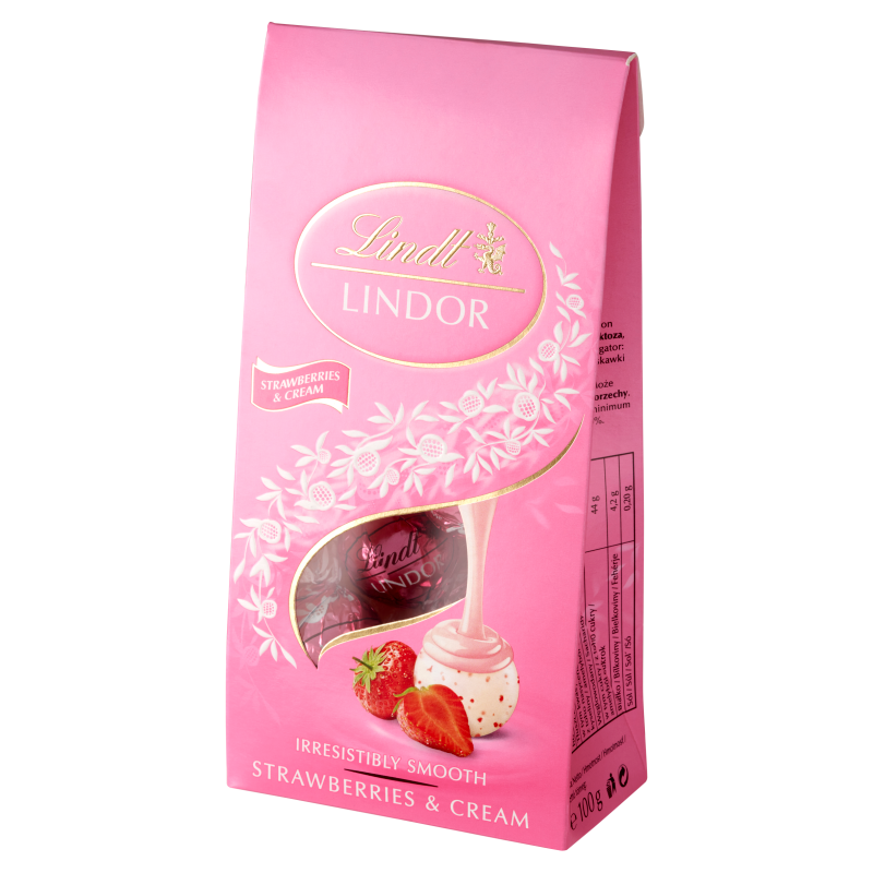 Lindt Lindor Strawberries Biała czekolada z truskawkowym nadzieniem ...