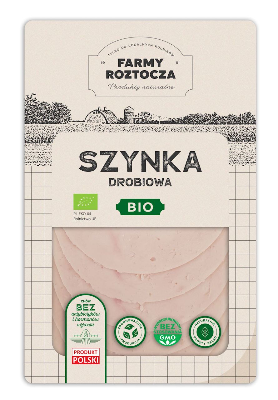 FARMY ROZTOCZA Szynka drobiowa w plastrach bio 100 g - Frisco.pl