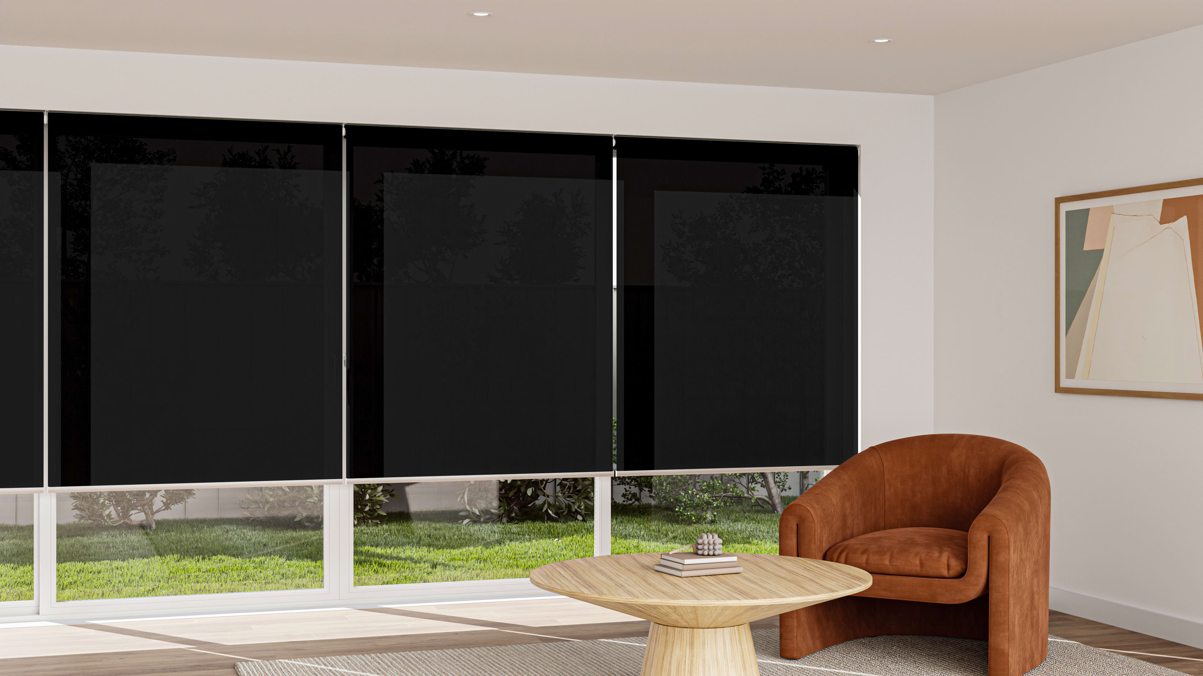One Screen Sunscreen Linked Roller Blind in Black