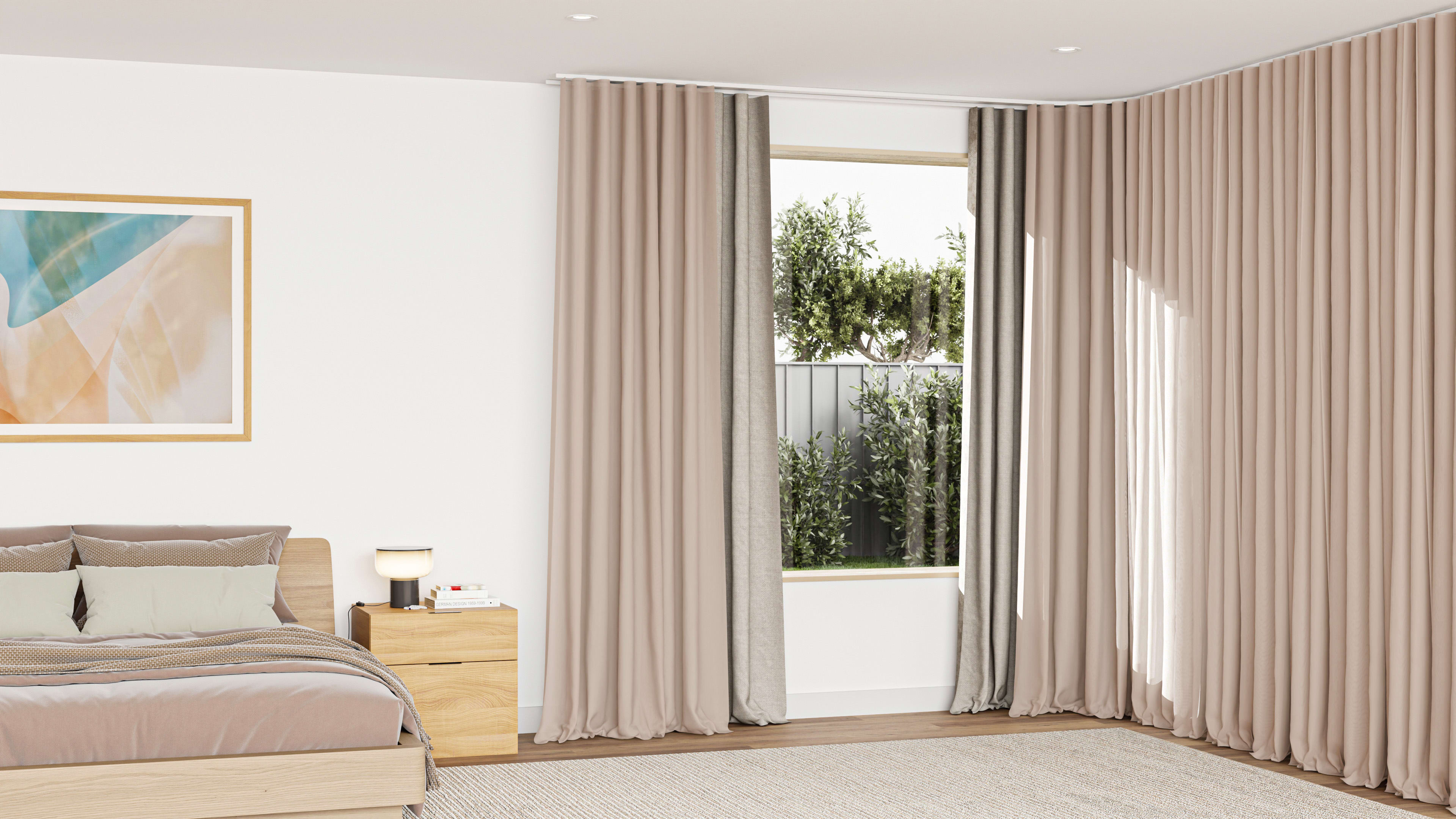 Laconia Air Sheer and Simplicity Blockout Double Curtain in Ballet