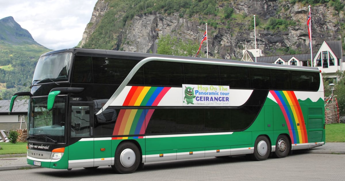 Panorama bus tour in Geiranger - Fjord Norway