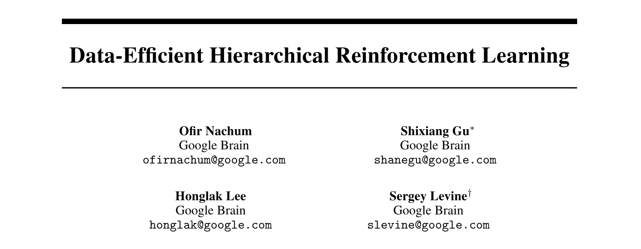 [论文] Data-Efficient Hierarchical Reinforcement Learning(HIRO) | zhkmxx930 blog