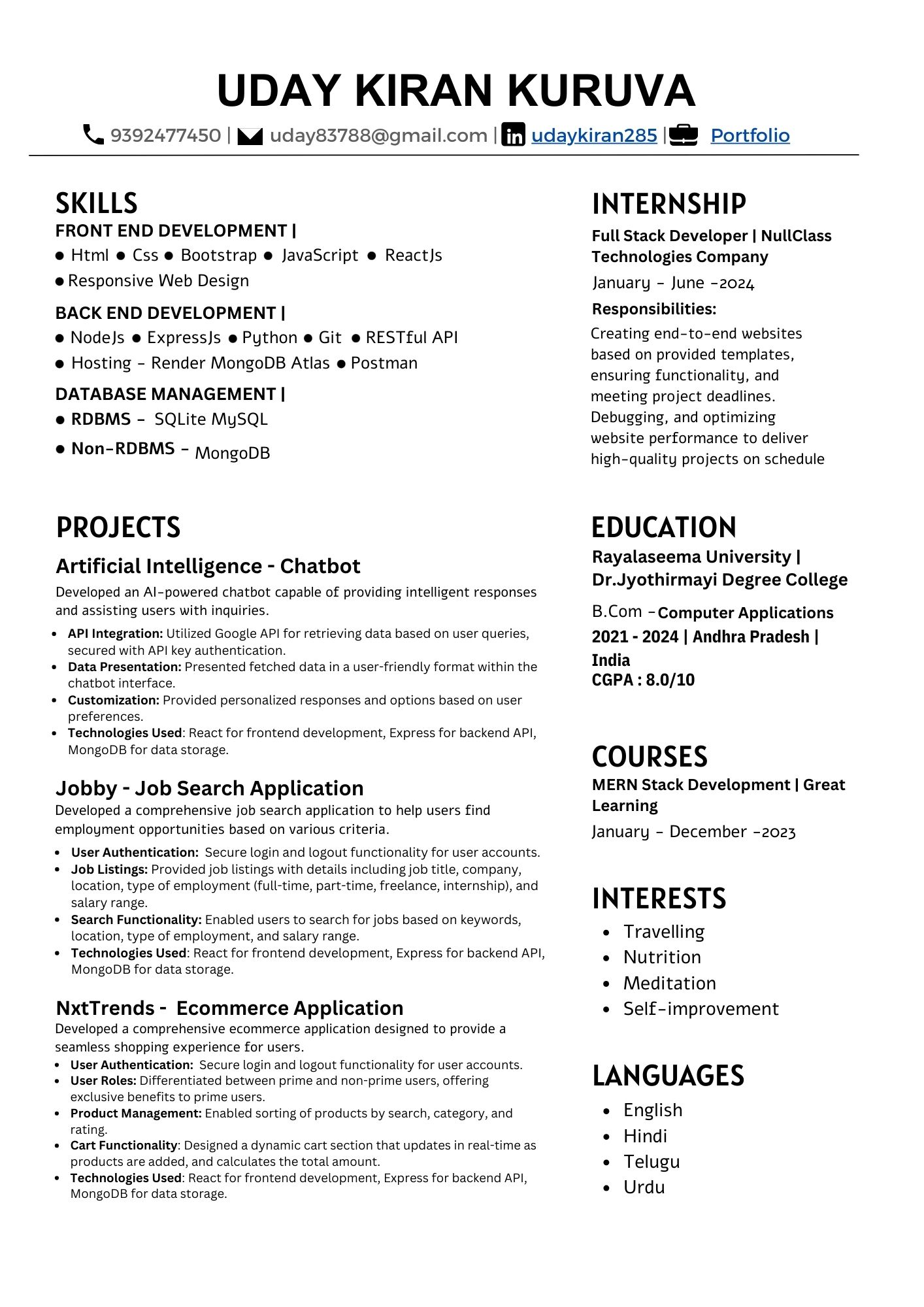 Uday Kiran | Portfolio