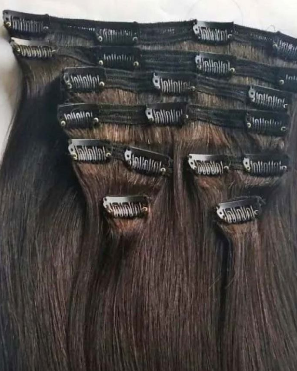 Indian Remy Hair 10 PCS Set Premium Straight Clip-In Hair Extensions | Double Drawn | 100% ...