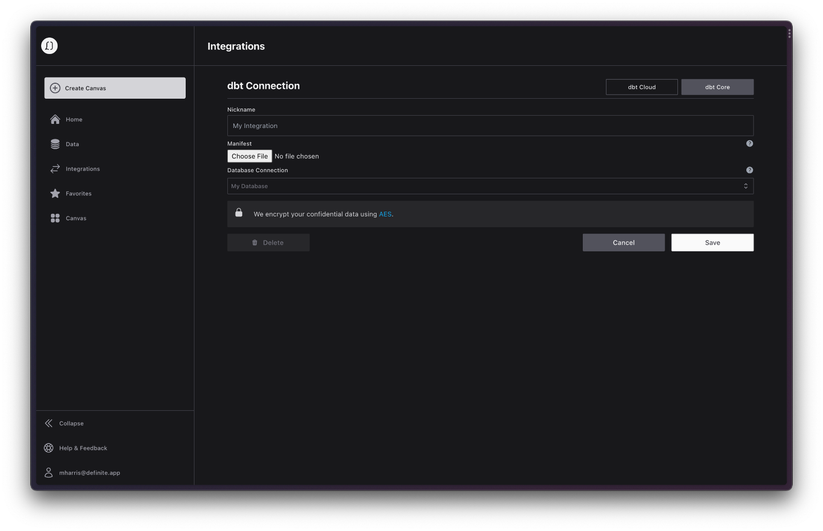 Connecting your dbt project - Definite