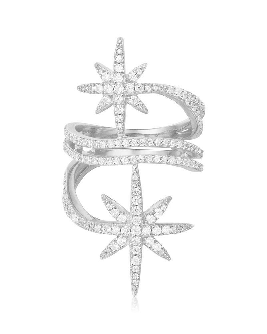 Apm Monaco Sterling Silver Double Meteorites Ring In Silver Tone,white ...