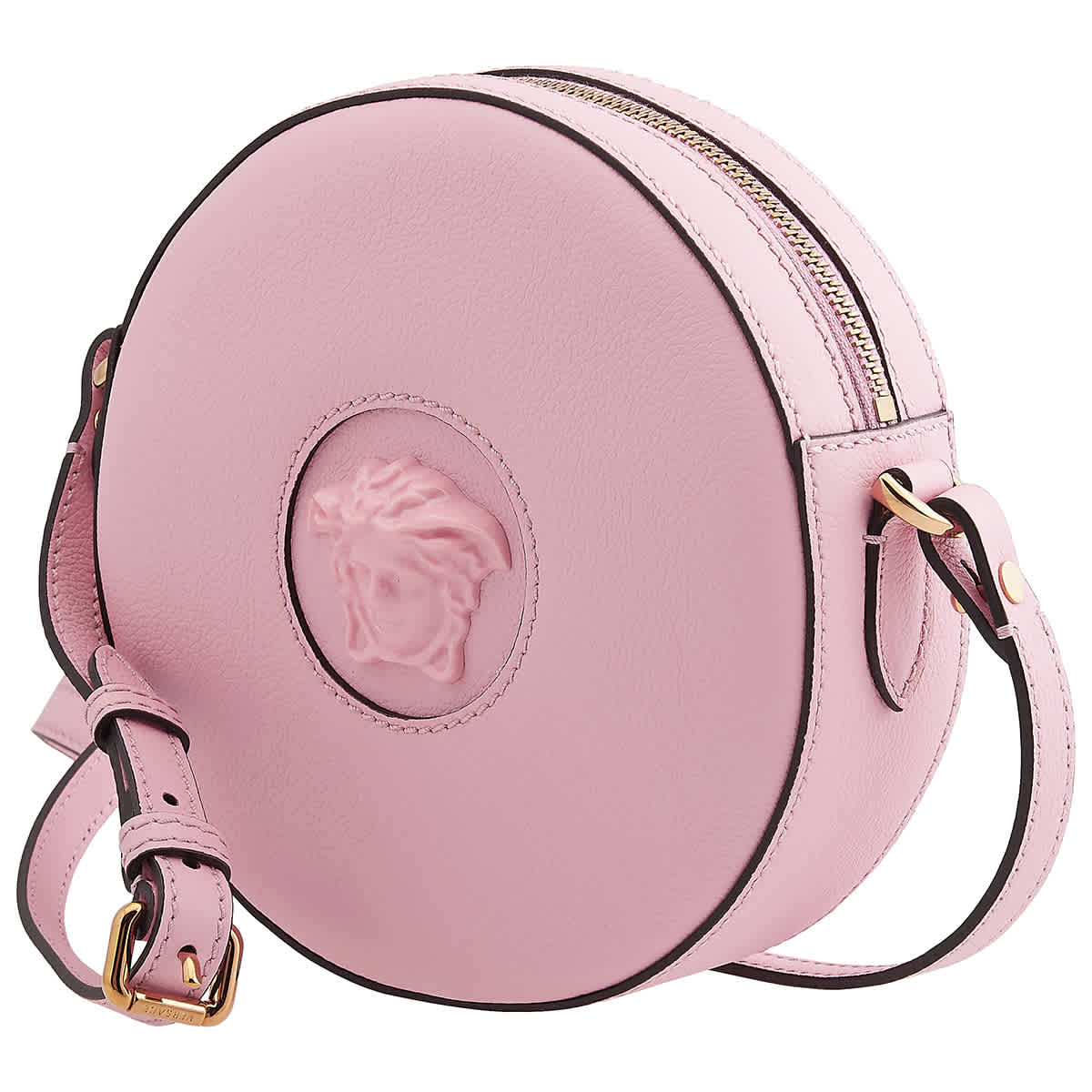 Versace Ladies La Medusa Round Leather Camera Bag In Baby Pink | ModeSens